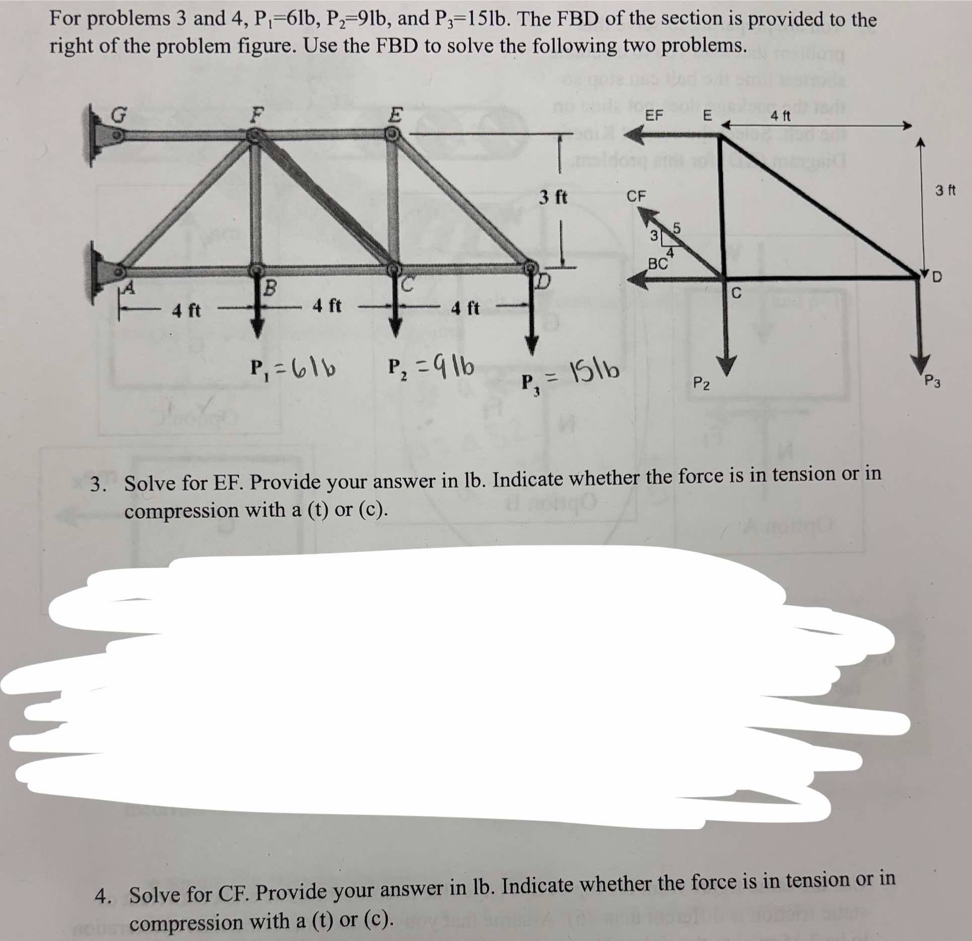 Solved Solve for CF. ﻿Provide your answer in lb. ﻿Indicate | Chegg.com