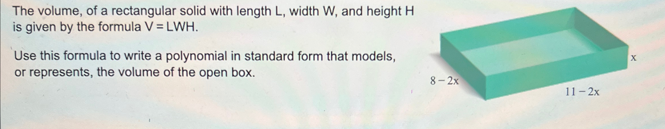 Solved The volume, of a rectangular solid with length L, | Chegg.com