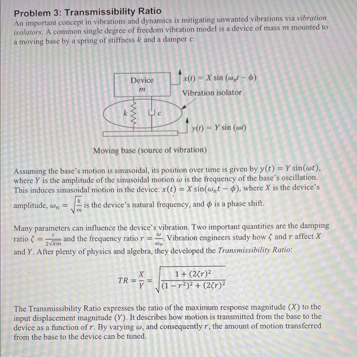Solved Problem 3: Transmissibility Ratio An important | Chegg.com