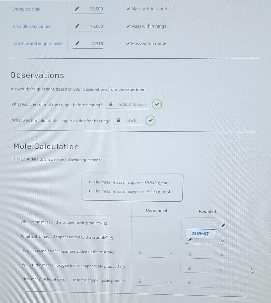 Solved Empty crucible Crucible and copper Crucible and | Chegg.com