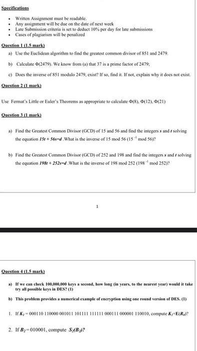 Solved Specifications - Written Assignment must be readable. | Chegg.com