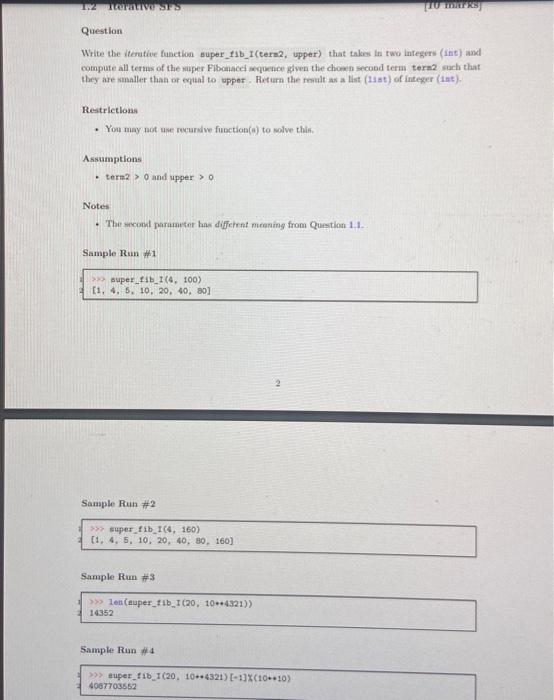 Solved Question 1: Super Fibonacci Sequence A super | Chegg.com