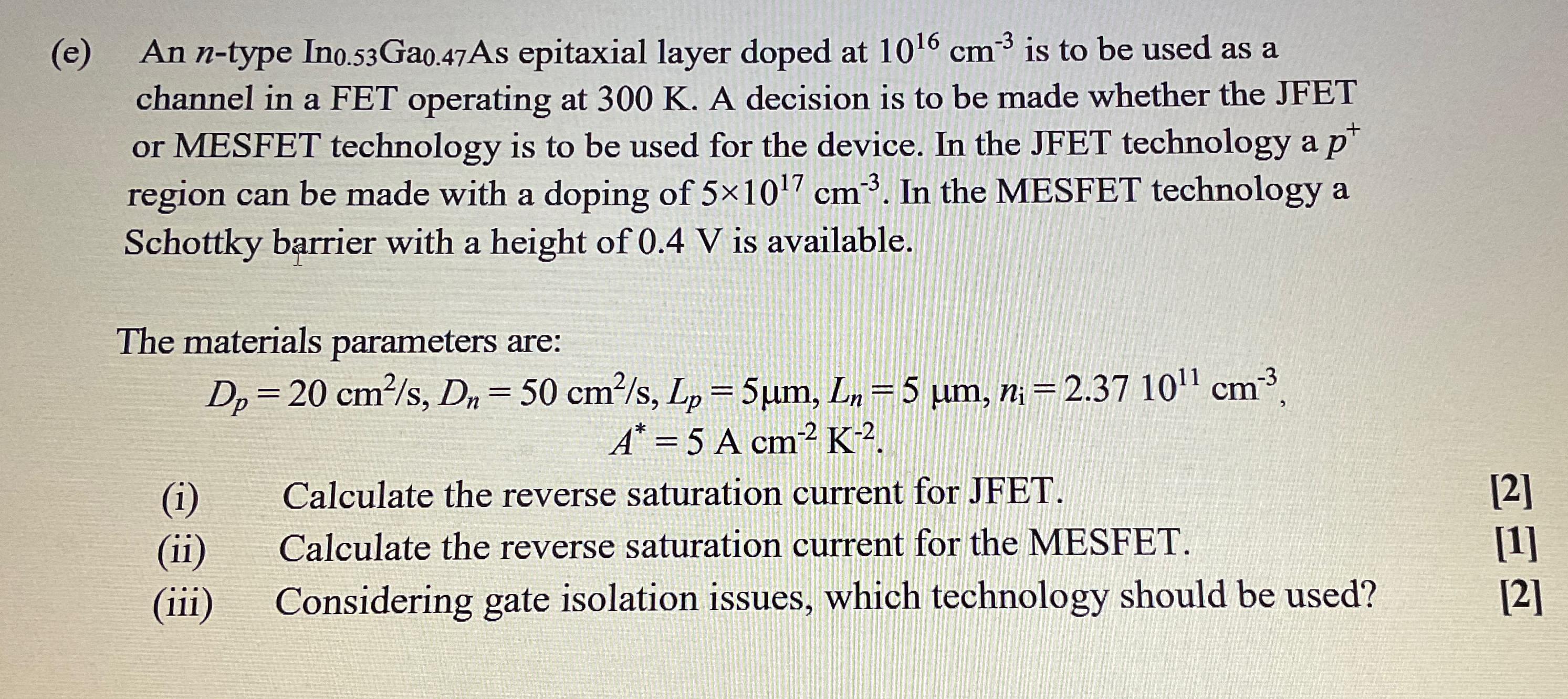 Solved (e) An n-type In_(0.53)Ga_(0.47) As epitaxial layer | Chegg.com