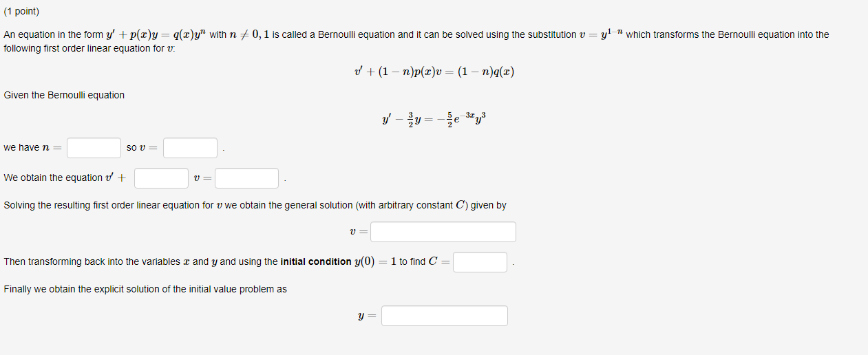 Solved (1 ﻿point)following first order linear equation for v | Chegg.com