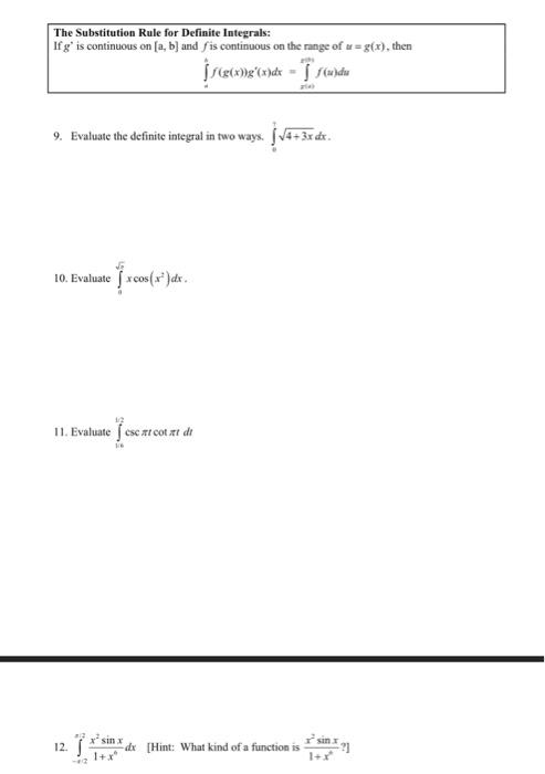 Solved The Substitution Rule for Definite Integrals: If g′ | Chegg.com