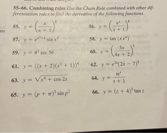 Solved 55-66. Combining rules Use the Chain Rule combined | Chegg.com