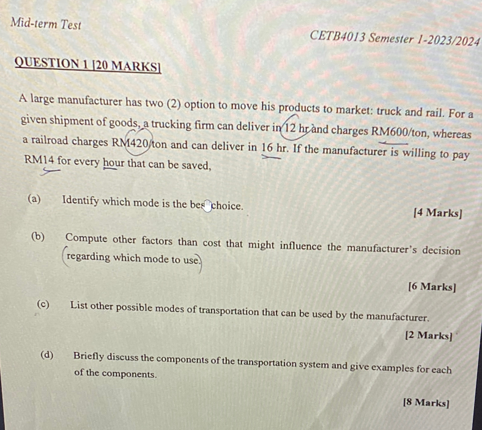 Solved Mid-term TestCETB4013 ﻿Semester 1-20232024QUESTION | Chegg.com