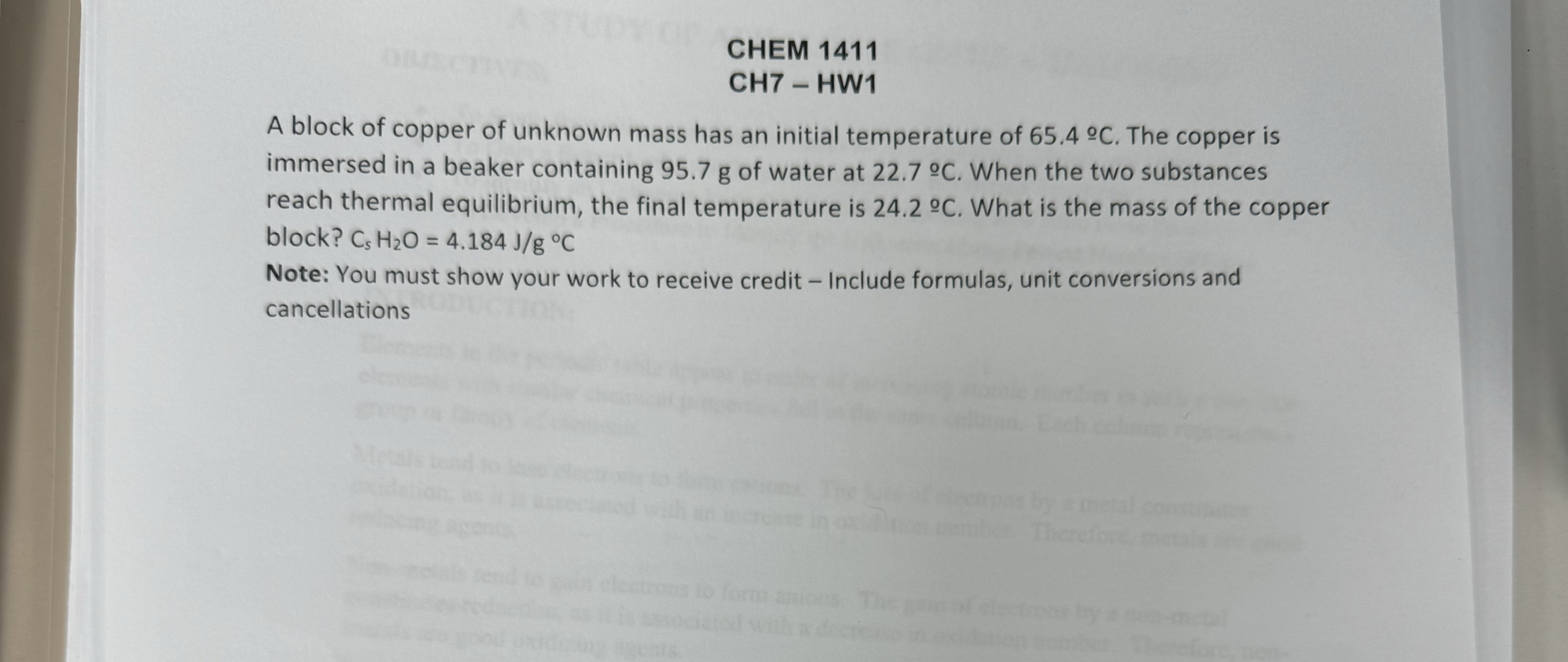 Solved CHEM 1411CH7 - ﻿HW1A block of copper of unknown mass | Chegg.com