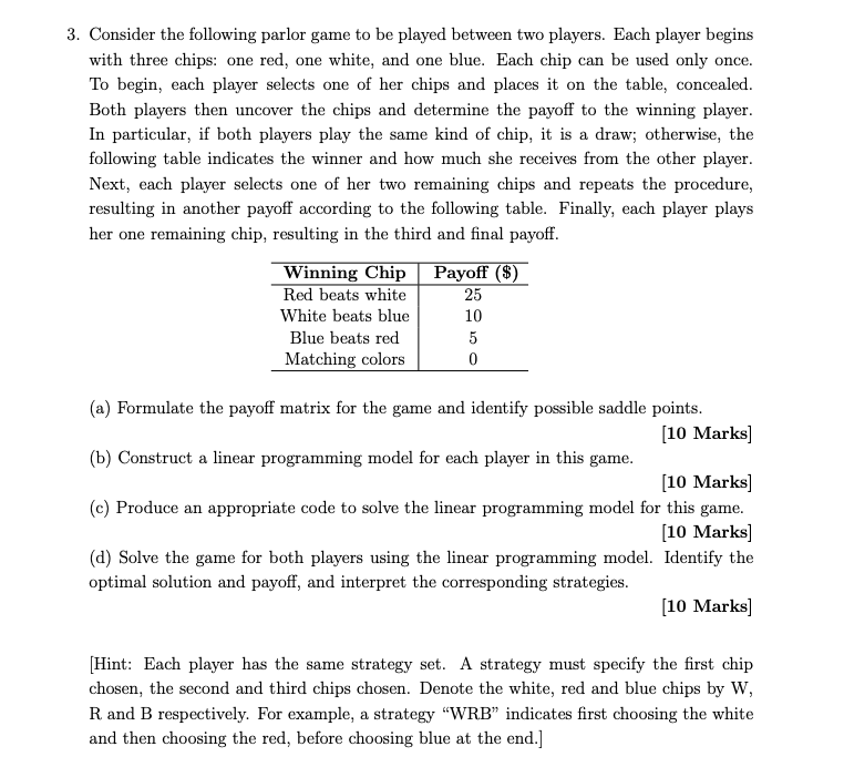 Solved Consider the following parlor game to be played | Chegg.com