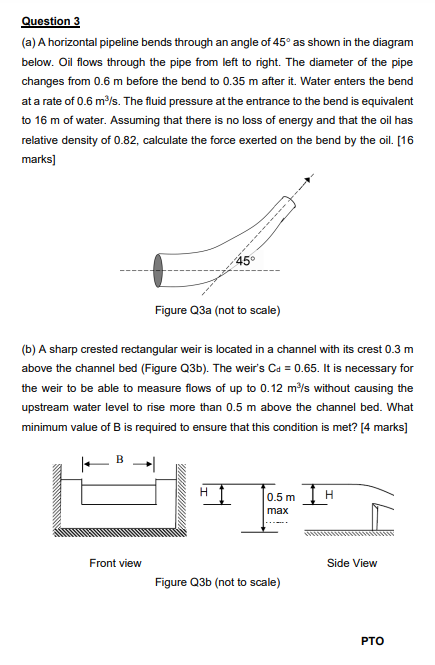 Solved Question 3(a) ﻿A horizontal pipeline bends through an | Chegg.com