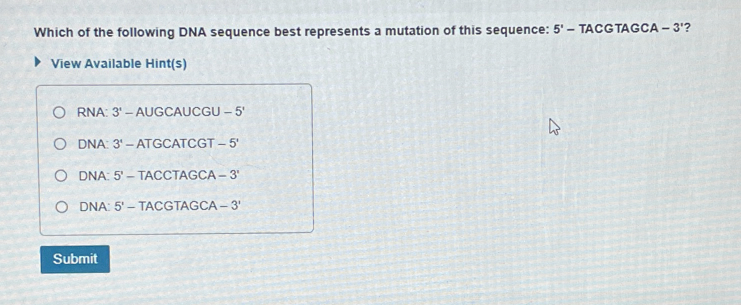 Solved Which of the following DNA sequence best represents a | Chegg.com