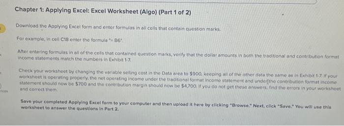Solved Chapter 1: Applying Excel: Excel Worksheet (Algo) | Chegg.com