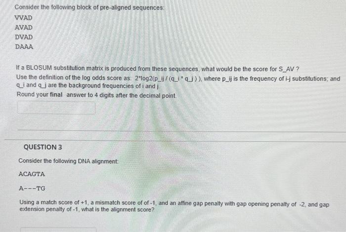 Solved If A Blosum Substitution Matrix Is Produced From