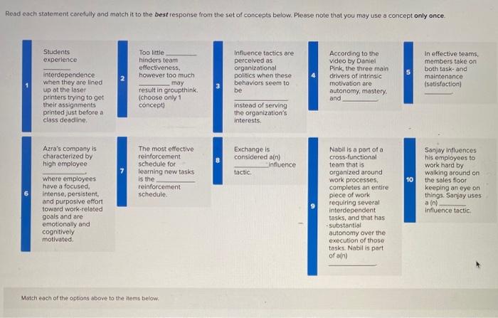 Solved Read each statement corefully and match it to the | Chegg.com