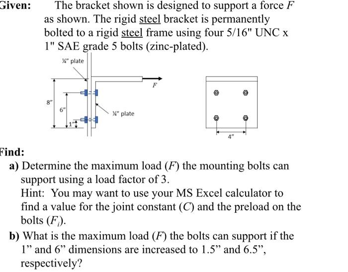 Solved Given: The bracket shown is designed to support a | Chegg.com
