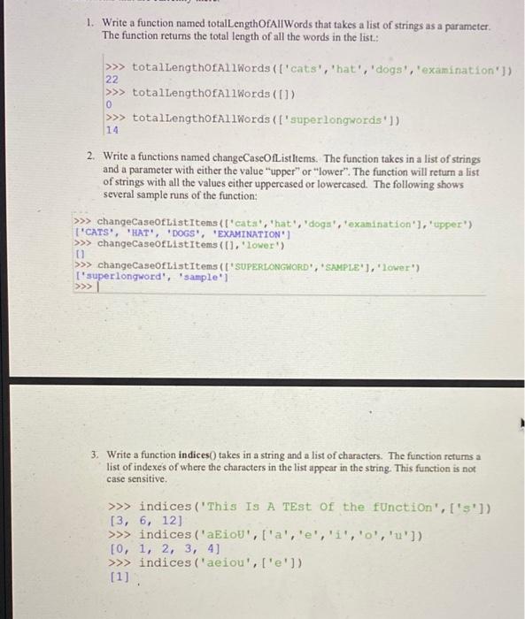 Solved 1. Write a function named totalLengthOfAllWords that | Chegg.com