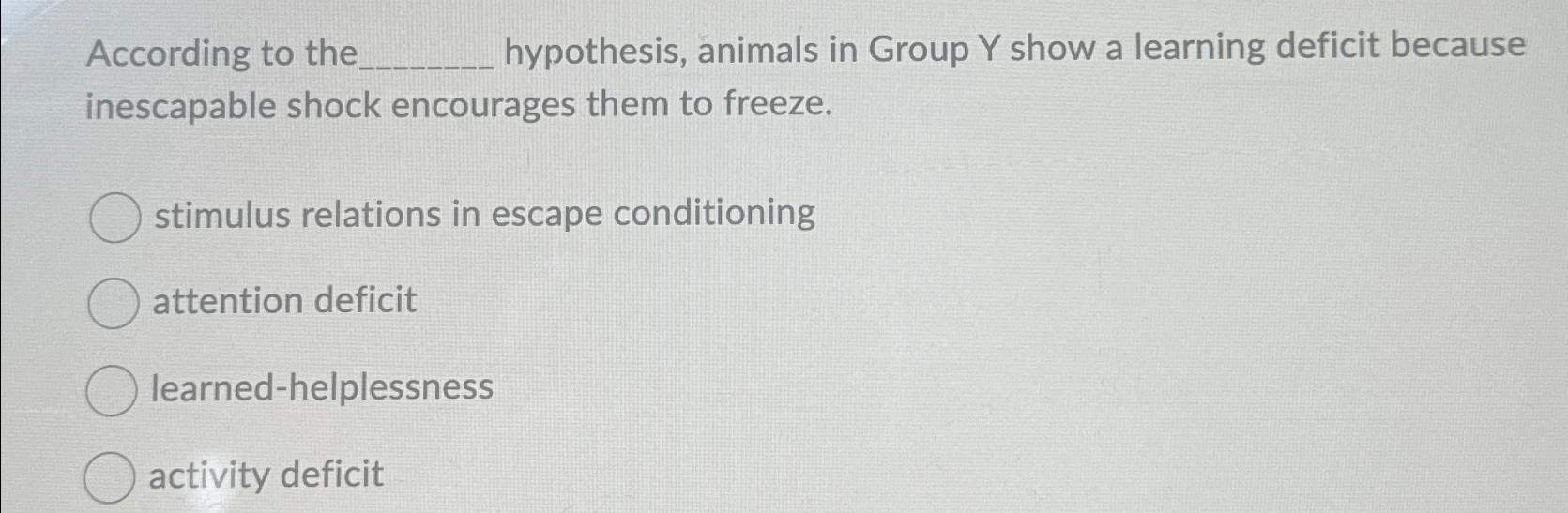 Solved According to the hypothesis, animals in Group Y show | Chegg.com