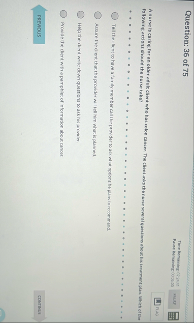Solved Question: 36 ﻿of 75Time Remaining: 07:24:41Pause | Chegg.com
