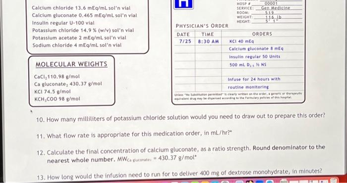 Solved Calcium chloride 13.6 mEq/mL sol'n vial Calcium | Chegg.com
