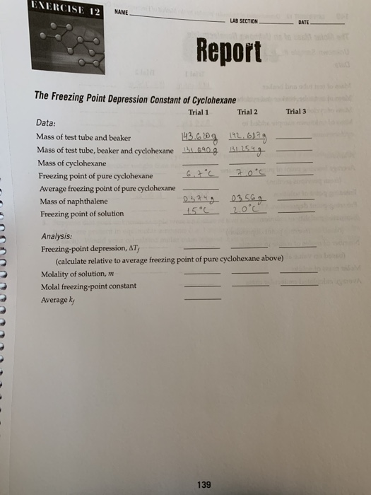 Solved EXERCISE 15 NAME LAS SECTION DATE Report The Freezing | Chegg.com