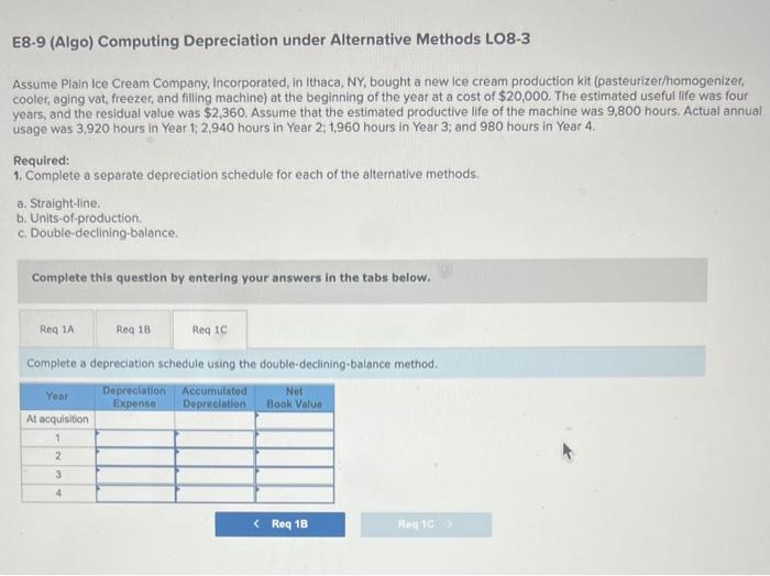 Solved E8-9 (Algo) Computing Depreciation under Alternative | Chegg.com