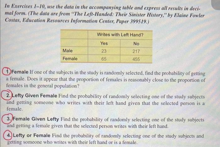 Solved In Exercises 1-10, use the data in the accompanying | Chegg.com