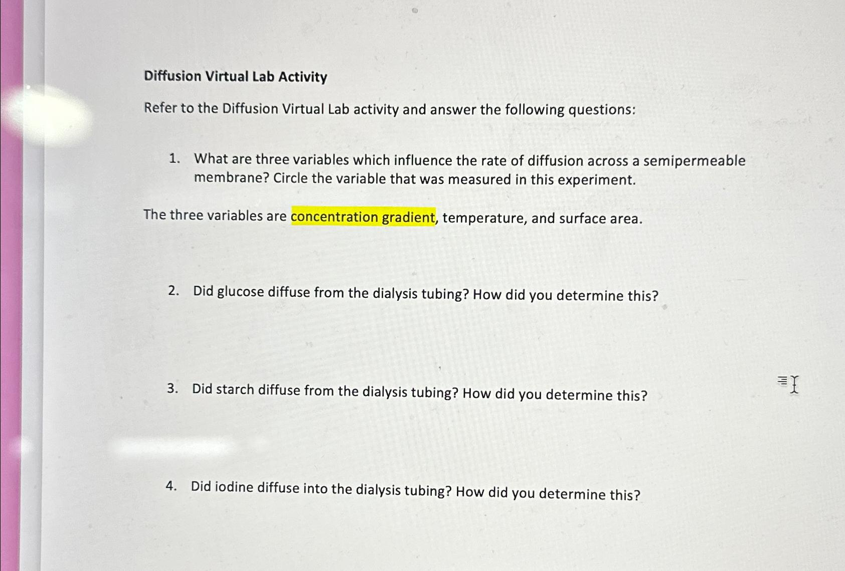 Diffusion Virtual Lab ActivityRefer to the Diffusion | Chegg.com