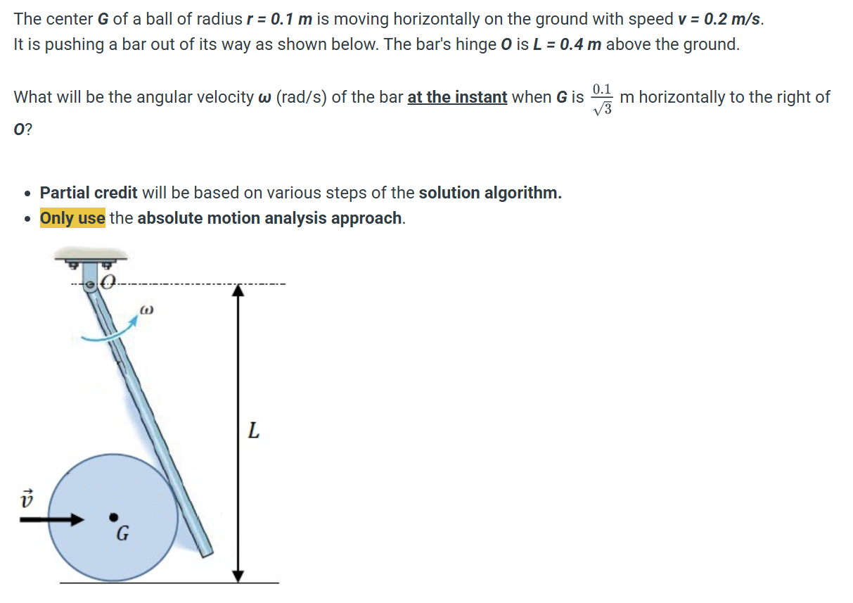 Solved The center G of ﻿a ball of ﻿radius r=0.1m is ﻿moving | Chegg.com