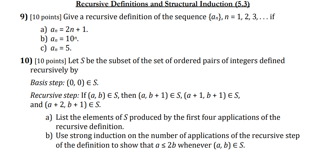 Solved Recursive Definitions and Structural Induction | Chegg.com