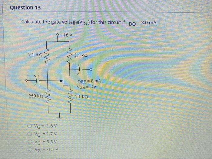 Solved Calculate the gate voltage (VG ) for this circuit if | Chegg.com