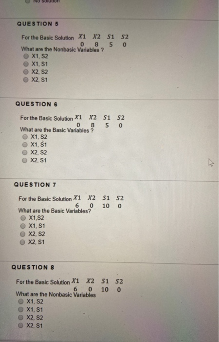 Solved NO Solution QUESTION 5 For the Basic Solution X1 X2 | Chegg.com