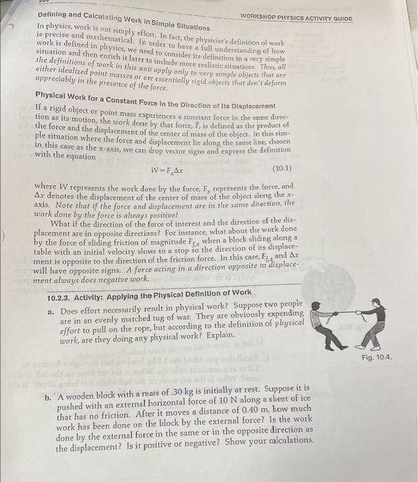 Solved WORKSHOP PHYSICS ACTIVITY GUIDE Defining and | Chegg.com