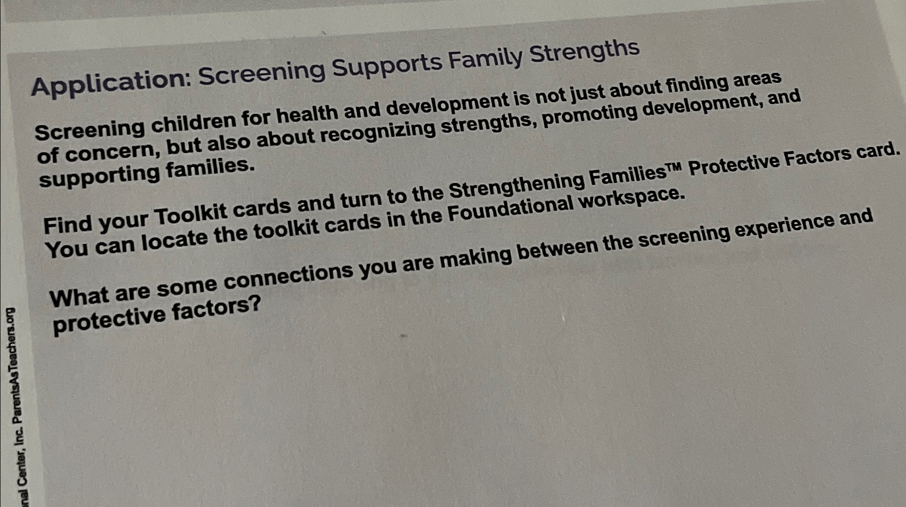 Solved Application: Screening Supports Family | Chegg.com