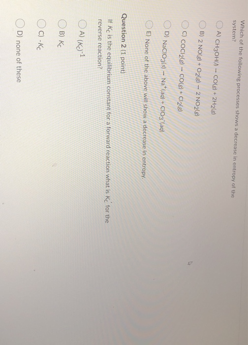 Solved Which of the following processes shows a decrease in | Chegg.com