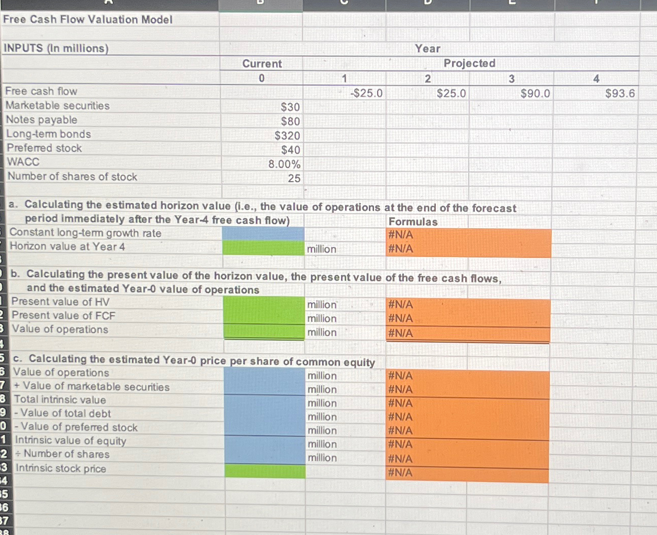 Free Cash Flow Valuation Model\table[[INPUTS (In | Chegg.com