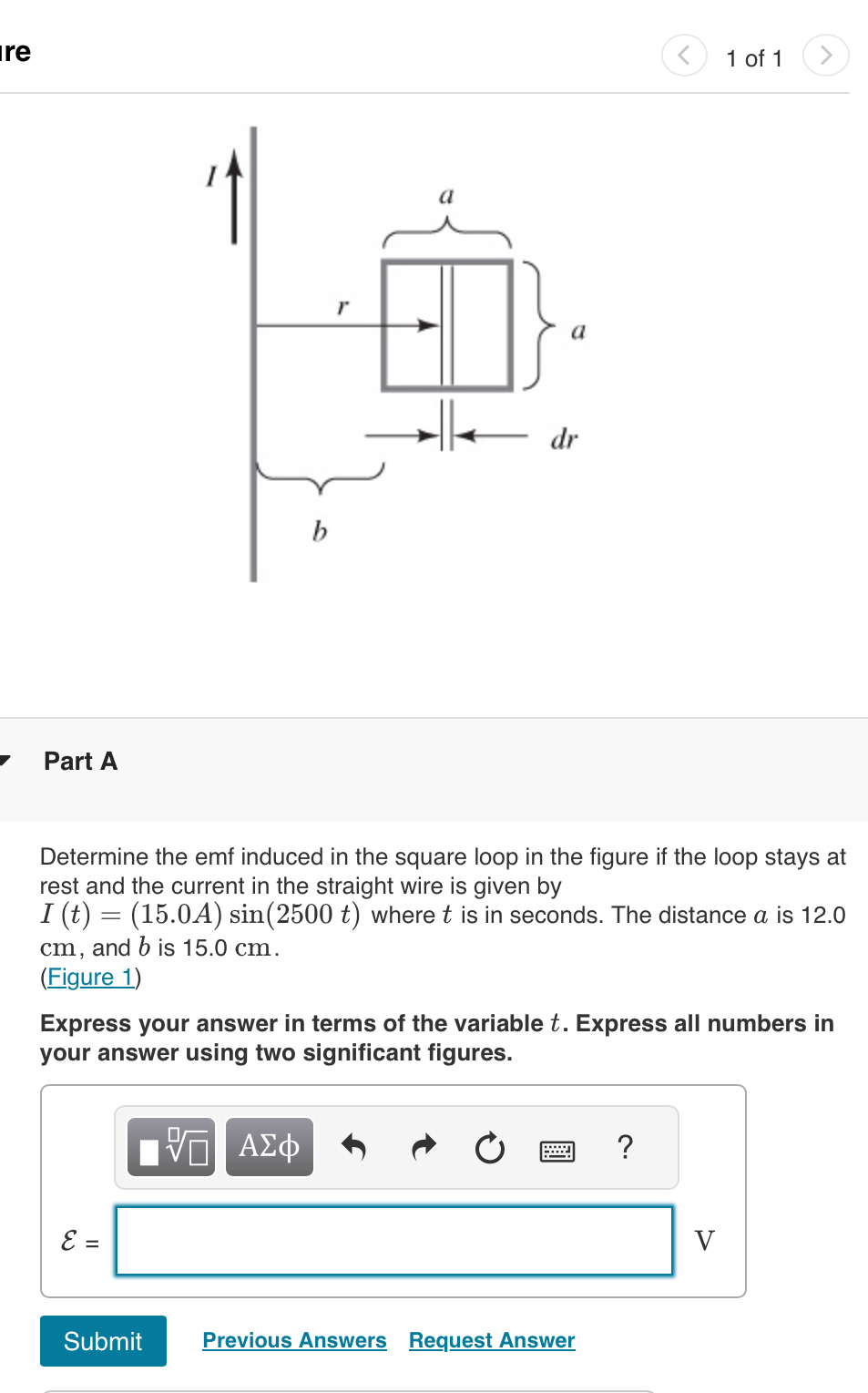 Solved re1 ﻿of 1Part ADetermine the emf induced in the | Chegg.com