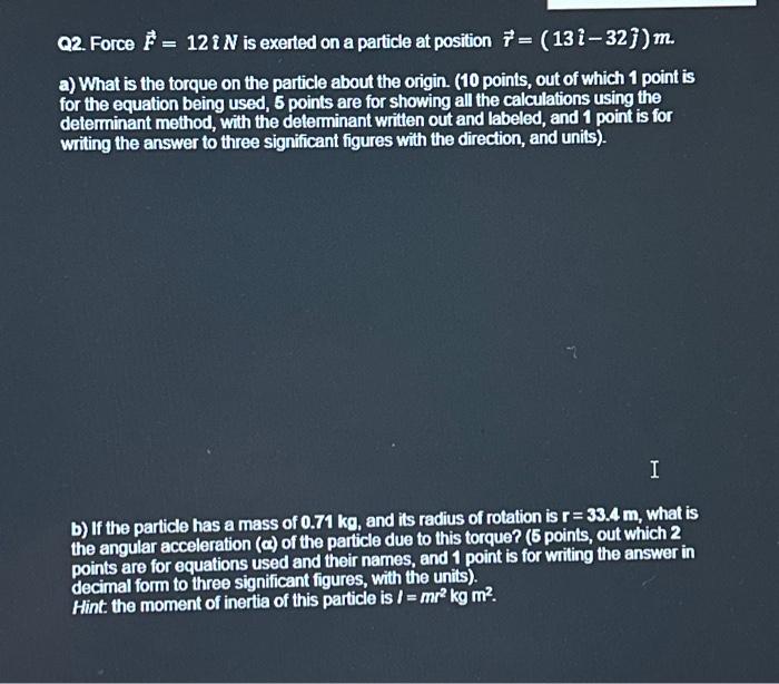 Solved Q2. Force F=12iN is exerted on a particle at position | Chegg.com
