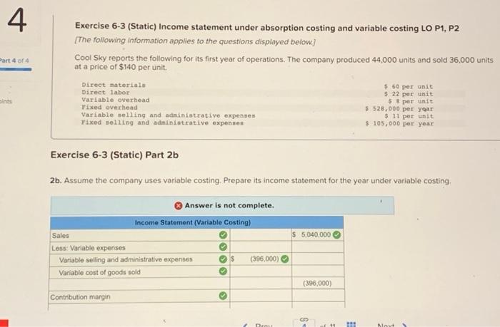 Solved 4 Exercise 6-3 (Static) Income statement under | Chegg.com