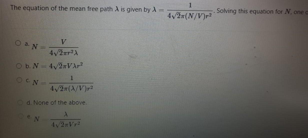 Solved The equation of the mean free path λ is given by | Chegg.com