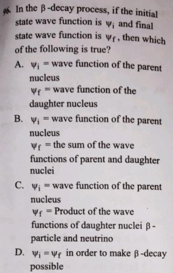 Solved In the β-decay process, if the initial state wave | Chegg.com