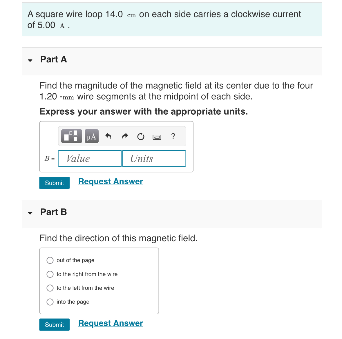 Solved A square wire loop 14.0 ﻿cm on each side carries a | Chegg.com