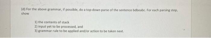 Solved (50) 4. Solve the following problems for the grammar | Chegg.com
