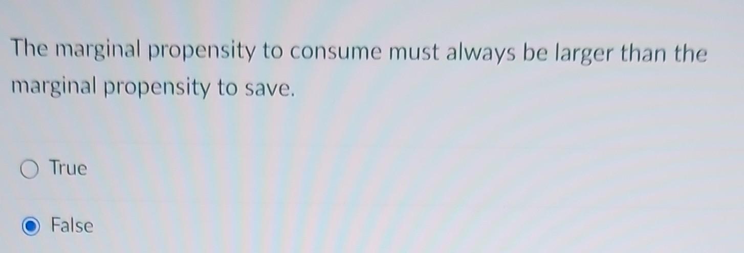 Solved The marginal propensity to consume must always be | Chegg.com