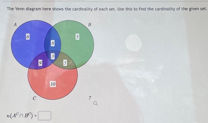 Solved The Venn diagram here shows the cardinality of each | Chegg.com