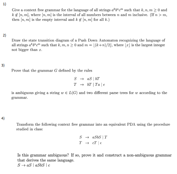 Solved Give a context free grammar for the language of ﻿all | Chegg.com