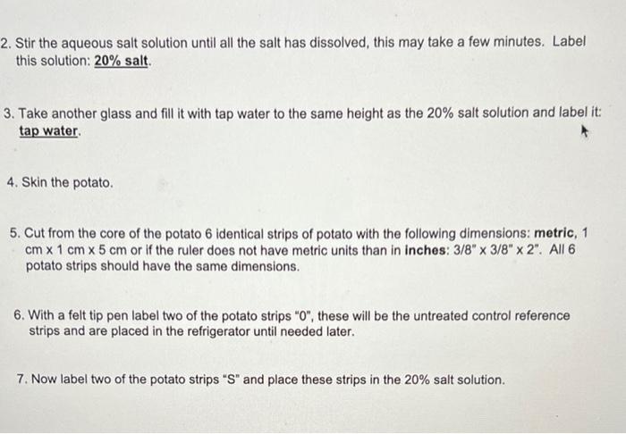 Solved Osmosis in Plant cells (potatoes Introduction For | Chegg.com