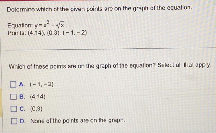 Solved Determine which of the given points are on the graph | Chegg.com