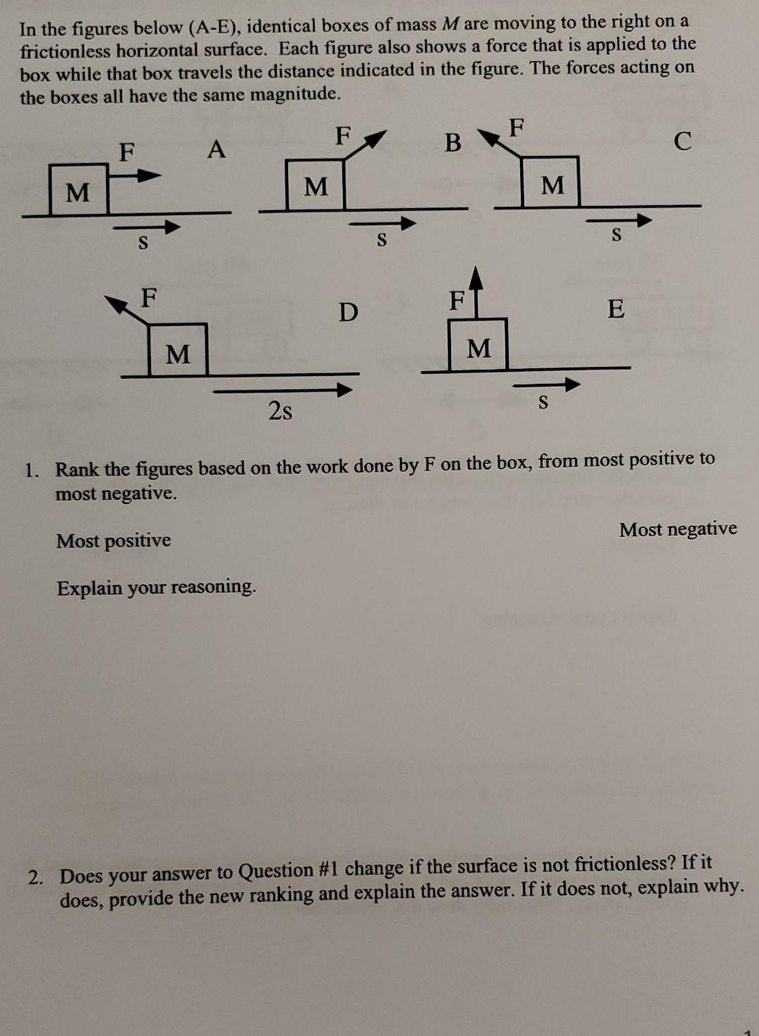 Solved In the figures below (A-E), identical boxes of mass M | Chegg.com