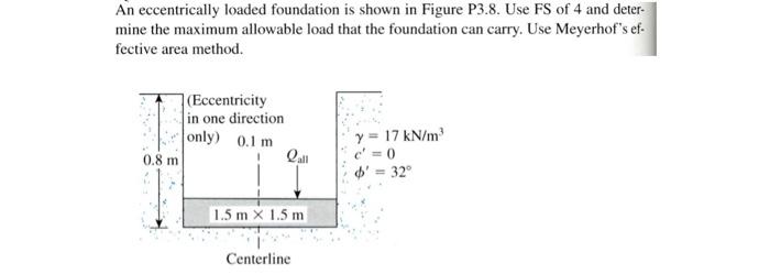 Solved An eccentrically loaded foundation is shown in Figure | Chegg.com