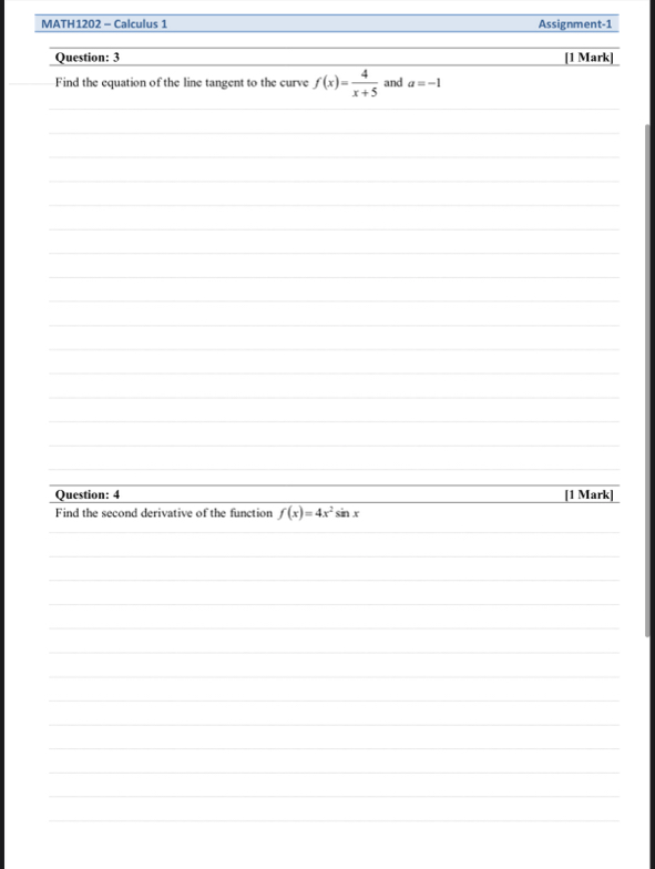 Solved MATH1202 - ﻿Calculus 1Assignment-1Question: 3[1 | Chegg.com